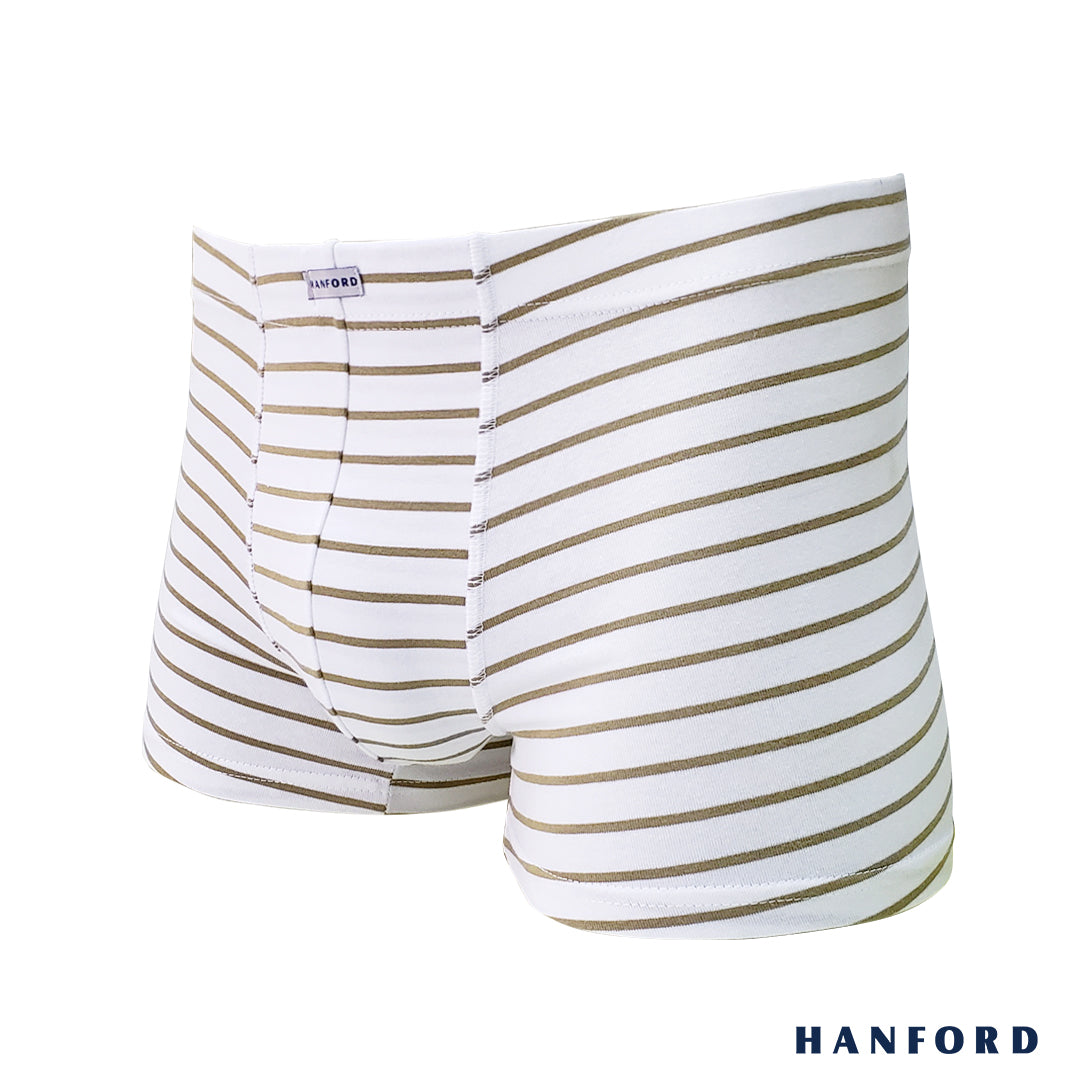 Hanford Men Cotton w/ Spandex Inside Garter Boxer Briefs Stripes - Whi ...