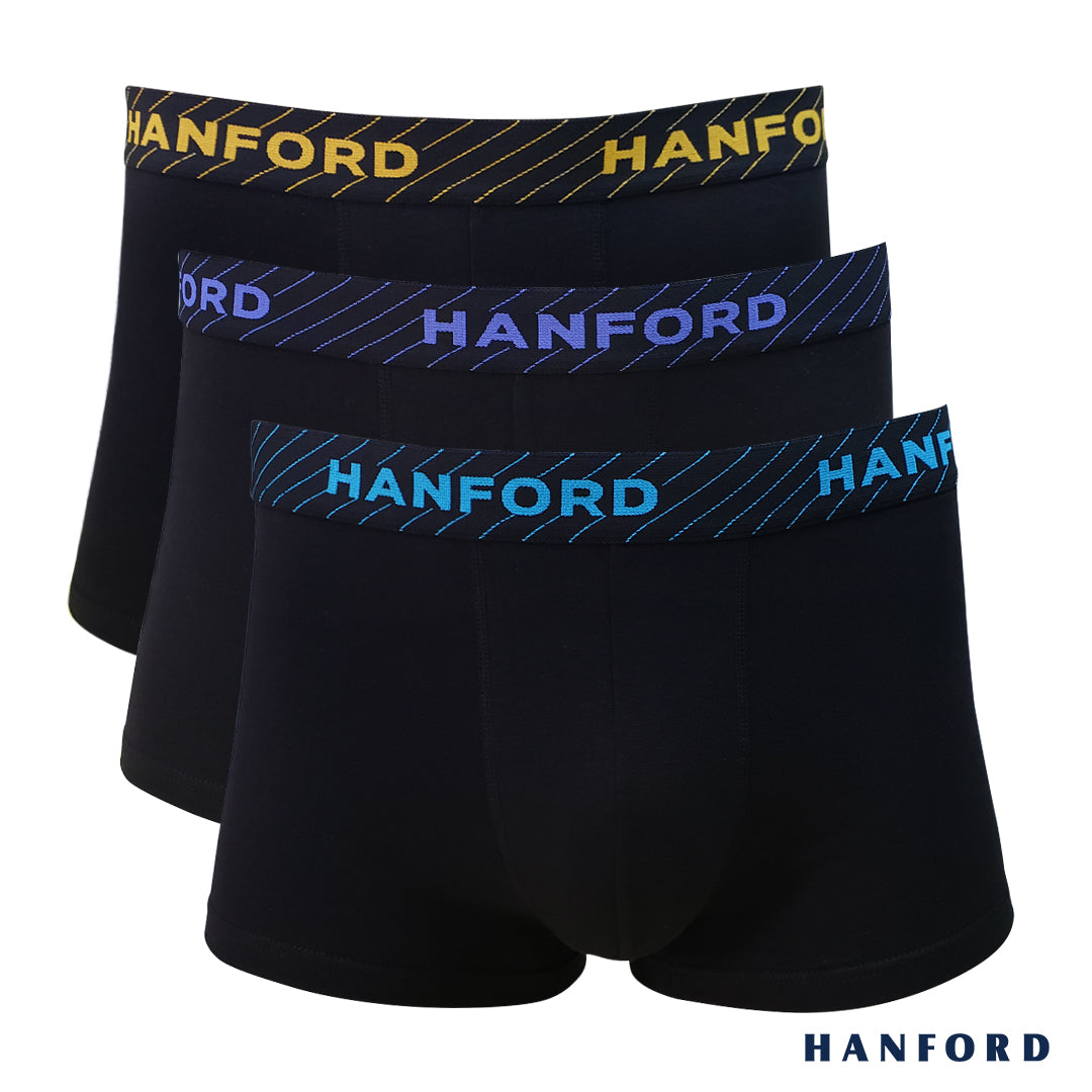 Hanford Men Cotton w/ Spandex Boxer Briefs Oblique - Black/Assorted Lo ...