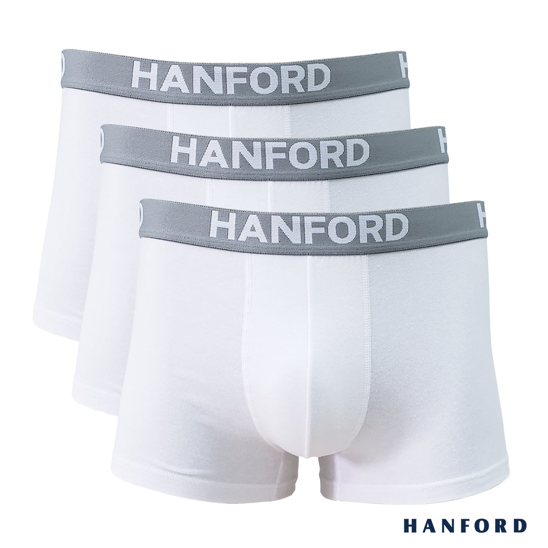 Hanford Men Cotton w/ Spandex Boxer Briefs Ansel - White (3in1 Pack) S ...