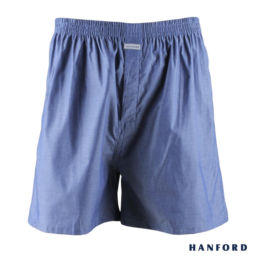 Hanford Men 100% Premium Cotton Woven Boxer Shorts Bryan - Chambray/Bl ...