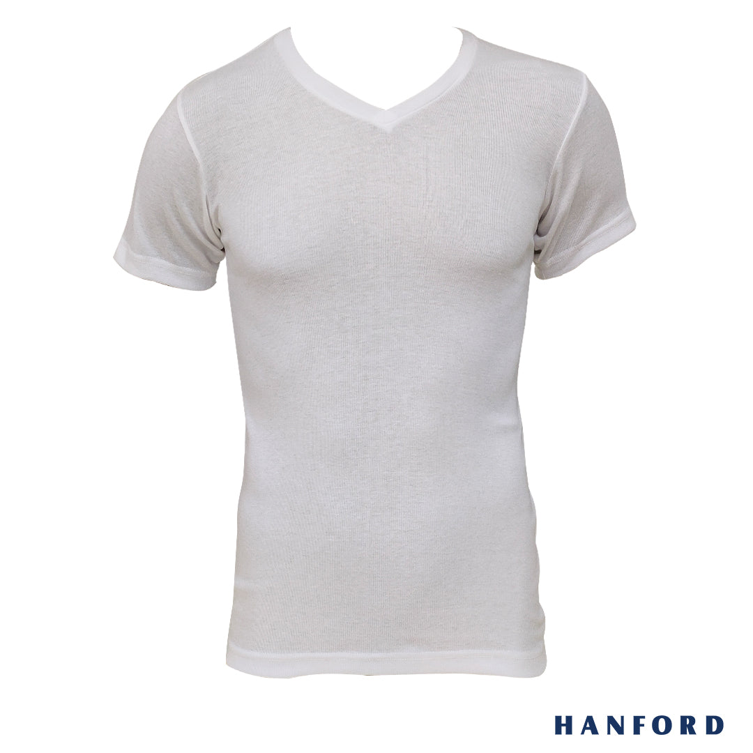 Hanford Men V-Neck Cotton Ribbed Body Hug Muscle Shirt Snug - White (S ...